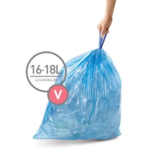 simplehuman Code V Custom Fit Drawstring Trash Bags in Dispenser Packs, 60 Count, 16-18 Liter / 4.2-4.8 Gallon, Blue