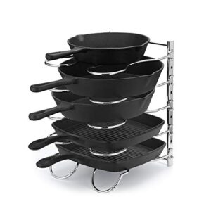 caxxa heavy duty pan rack, pot lid rack, kitchen cabinet pantry cookware organizer rack holder | 5 adjustable dividers, chrome