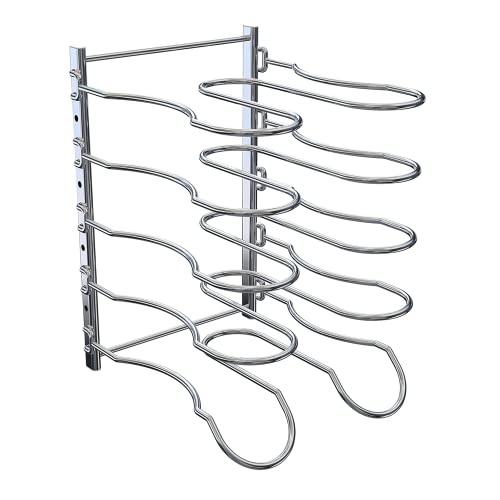 CAXXA Heavy Duty Pan Rack, Pot Lid Rack, Kitchen Cabinet Pantry Cookware Organizer Rack Holder | 5 Adjustable Dividers, Chrome