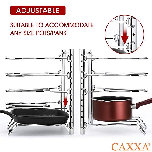 CAXXA Heavy Duty Pan Rack, Pot Lid Rack, Kitchen Cabinet Pantry Cookware Organizer Rack Holder | 5 Adjustable Dividers, Chrome