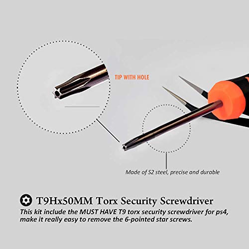 Cleaning Repair Tool Kit for PS4 PS5, TECKMAN TR9 Torx Security Screwdriver with PH00 PH0 PH1 Phillips Screwdriver Set for Sony Playstation 4,5 Main,Controller Tear Down and Dust Removal