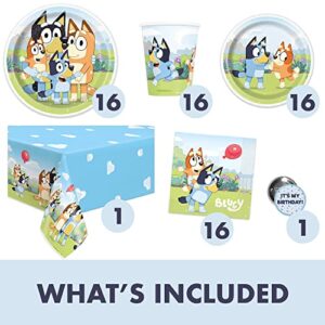 Unique Bluey Birthday Party Supplies | Bluey Party Supplies | Bluey Birthday Decorations | Bluey Party Decorations | With Bluey Tablecover, Bluey Plates, Bluey Cups, Bluey Napkins, Button