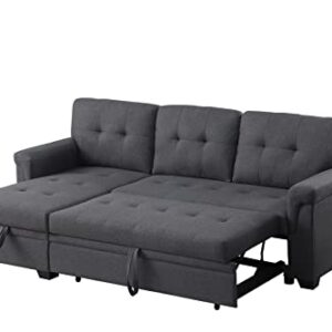 Lilola Home Lucca Dark Gray Linen Reversible Sleeper Sectional Sofa with Storage Chaise