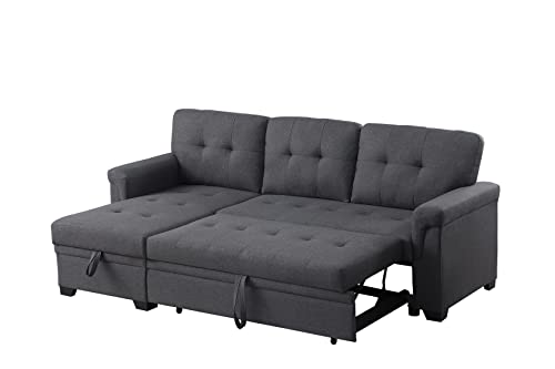 Lilola Home Lucca Dark Gray Linen Reversible Sleeper Sectional Sofa with Storage Chaise