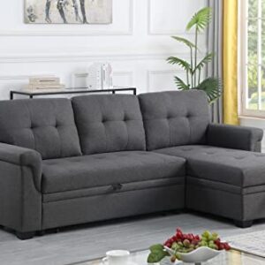 Lilola Home Lucca Dark Gray Linen Reversible Sleeper Sectional Sofa with Storage Chaise