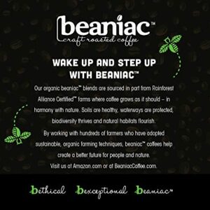 beaniac Organic Kickstarter 100% Colombian | Medium Roast, Single Serve Coffee K Cup Pods | Rainforest Alliance Certified | 30 Compostable, Plant-Based Coffee Pods | Keurig Brewer Compatible