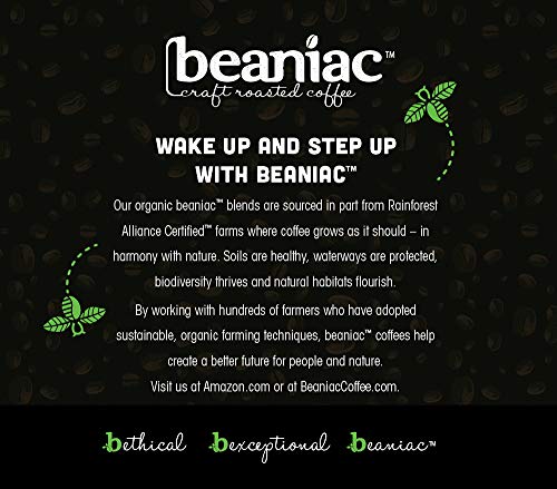 beaniac Organic Kickstarter 100% Colombian | Medium Roast, Single Serve Coffee K Cup Pods | Rainforest Alliance Certified | 30 Compostable, Plant-Based Coffee Pods | Keurig Brewer Compatible