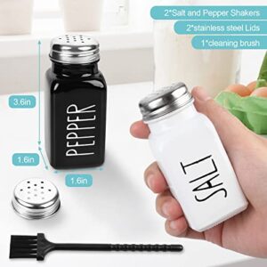 2 Pack Salt and Pepper Shakers Set, Glass Salt Shaker with Stainless Steel Lid, Modern and Cute Farmhouse Salt and Pepper Set (Black and White)