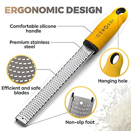 Stainless Steel Cheese and Citrus Zester Grater w/Extra Sharp Blade - Perfect for Lemons, Parmesan, Garlic, Chocolate - Spice Up any Kitchen Dish in Seconds with Your Premium Hand Held Shredder