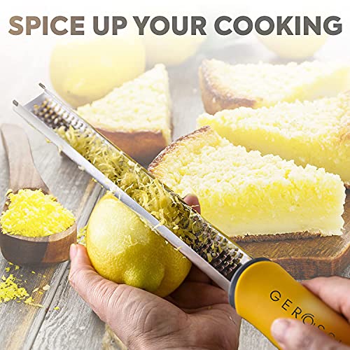 Stainless Steel Cheese and Citrus Zester Grater w/Extra Sharp Blade - Perfect for Lemons, Parmesan, Garlic, Chocolate - Spice Up any Kitchen Dish in Seconds with Your Premium Hand Held Shredder