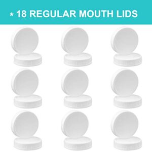 [18 Pack] Plastic REGULAR Mouth Mason Jar Lids for Ball, Kerr and More - White Plastic Storage Caps for Mason/Canning Jars