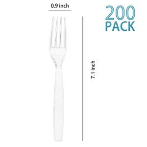 200 Count Clear Disposable Plastic Forks, Heavy Weight Disposable Forks Plastic Utensils for Parties, Picnics, Big Event, Daily Use