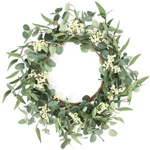 pinkpum wreaths for front door 20” eucalyptus wreath, spring summer green wreath, home porch farmhouse decor,fall wreath harvest thanksgiving festival decorations indoor outdoor