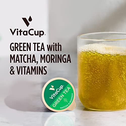 VitaCup Green Tea Pods, Enhance Energy & Detox with Matcha, Moringa, B Vitamins, D3, Keto, Paleo, Vegan, Recyclable Single Serve Pod, Compatible with Keurig K-Cup Brewers,16 Ct