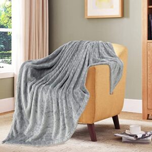 TOONOW Fleece Blanket Super Soft Cozy Throw Blanket 50" x 60", Lightweight Fuzzy Comfy Textured Flannel Blanket Winter Warm Plush Throw Blankets for Couch, Sofa, Bed, Light Grey