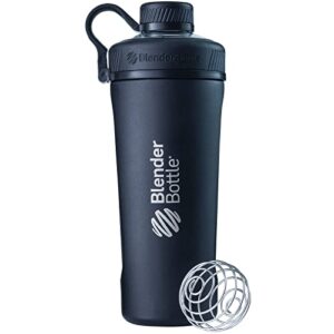 blenderbottle radian shaker cup insulated stainless steel water bottle with wire whisk, 26-ounce, matte black