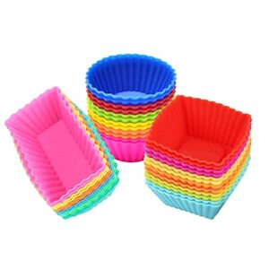 silicone cupcake muffin baking cups liners 36 pack reusable non-stick cake molds sets