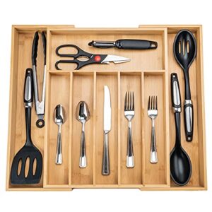 smirly bamboo silverware organizer for drawer – expandable kitchen drawer organizer, kitchen utensil organizer for kitchen drawers – silverware tray for drawer – flatware & cutlery organizer in drawer