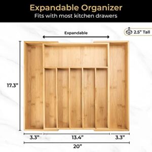 SMIRLY Bamboo Silverware Organizer for Drawer - Expandable Kitchen Drawer Organizer, Kitchen Utensil Organizer for Kitchen Drawers - Silverware Tray for Drawer - Flatware & Cutlery Organizer in Drawer