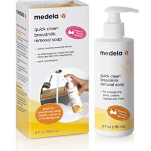 Medela Quick Clean Breast Milk Removal Soap, No Scrub Hypoallergenic Soap for Pump Parts and Nursing Apparel, Removes Breast Milk Residue Up to 3 Days Old, 6 Fluid Ounces (Pack of 1)