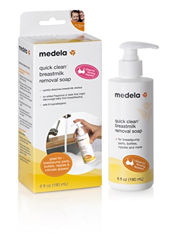 Medela Quick Clean Breast Milk Removal Soap, No Scrub Hypoallergenic Soap for Pump Parts and Nursing Apparel, Removes Breast Milk Residue Up to 3 Days Old, 6 Fluid Ounces (Pack of 1)