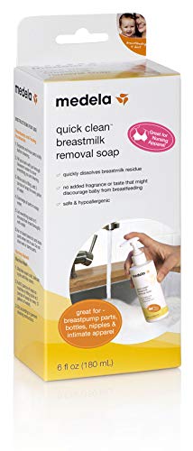 Medela Quick Clean Breast Milk Removal Soap, No Scrub Hypoallergenic Soap for Pump Parts and Nursing Apparel, Removes Breast Milk Residue Up to 3 Days Old, 6 Fluid Ounces (Pack of 1)