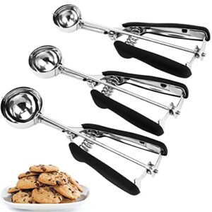 cookie scoop set, 3pcs ice cream scoop, cookie scoops for baking set of 3, 18/8 stainless steel cookie scooper for baking, ice cream scooper with trigger release, cookie dough scoop with non-slip grip