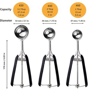 Cookie Scoop Set, 3Pcs Ice Cream Scoop, Cookie Scoops for Baking Set of 3, 18/8 Stainless Steel Cookie Scooper for Baking, Ice Cream Scooper with Trigger Release, Cookie Dough Scoop with Non-slip Grip