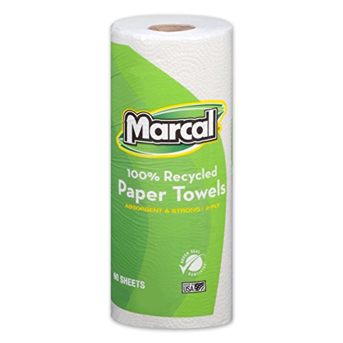 Marcal Paper Towels 100% Recycled 2-Ply, 60 Sheets Per Roll - Case of 15 Individually Wrapped Green Seal Certified 06709