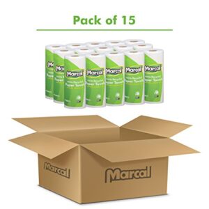 Marcal Paper Towels 100% Recycled 2-Ply, 60 Sheets Per Roll - Case of 15 Individually Wrapped Green Seal Certified 06709