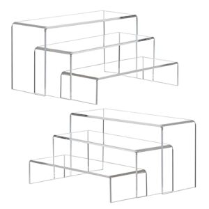 andgoo 2 sets large acrylic risers, clear rectangular showcase collectibles display shelf, retail desktop display stand for organize and decoration