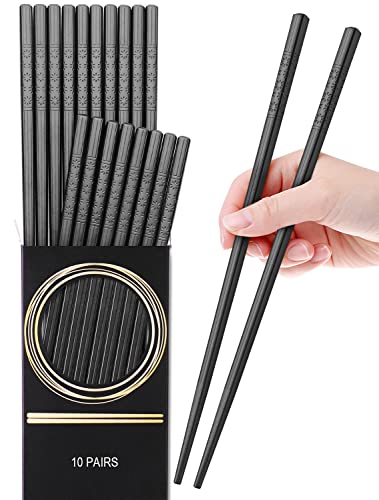 GLAMFIELDS 10 Pairs Fiberglass Chopsticks, Reusable Japanese Chinese Chop Sticks Dishwasher Safe, Non-Slip, 9 1/2 inches