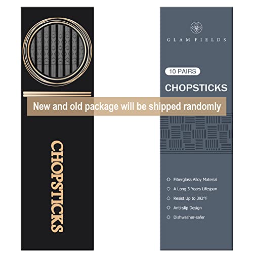 GLAMFIELDS 10 Pairs Fiberglass Chopsticks, Reusable Japanese Chinese Chop Sticks Dishwasher Safe, Non-Slip, 9 1/2 inches