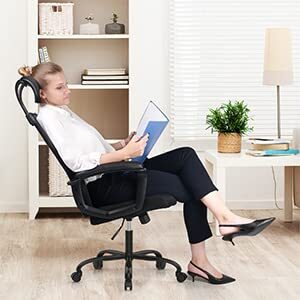 SMUG Ergonomic Mesh High Back Computer Adjustable Headrest,Lumbar Support, Tilt Function,Swivel Rolling, Soft PU Armrest Task Home Office Desk Chairs, Black