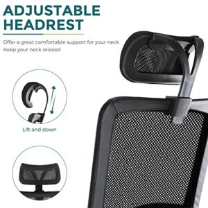 SMUG Ergonomic Mesh High Back Computer Adjustable Headrest,Lumbar Support, Tilt Function,Swivel Rolling, Soft PU Armrest Task Home Office Desk Chairs, Black