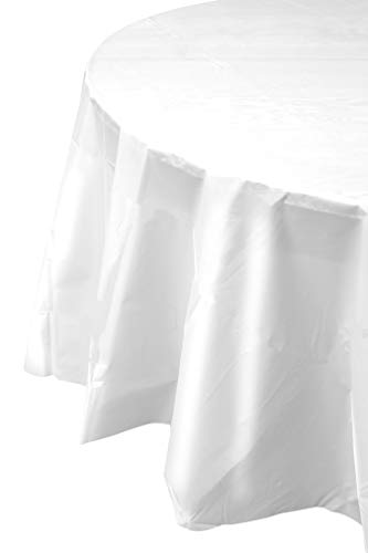 12-Pack Premium Plastic Tablecloth 84in. Round Table Cover - White