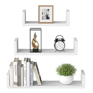 AMADA HOMEFURNISHING Floating Shelves Wall Mounted, Wall Shelf for Bedroom/Bathroom/Living Room/Kitchen, White Shelves 3 Sizes, U-Shaped - AMFS13-W