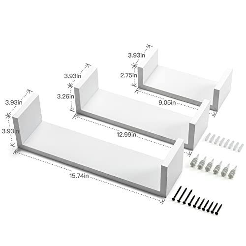 AMADA HOMEFURNISHING Floating Shelves Wall Mounted, Wall Shelf for Bedroom/Bathroom/Living Room/Kitchen, White Shelves 3 Sizes, U-Shaped - AMFS13-W