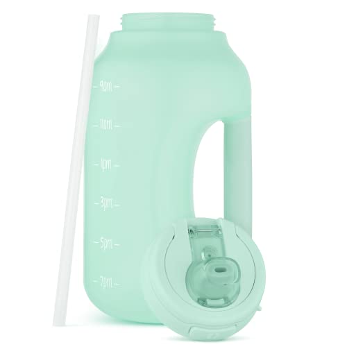 Ello Hydra Half Gallon Jug with Time Marker & Handle for All Day Hydration & Silicone Straw with Locking, Leak Proof Lid BPA Free, Yucca, 64oz