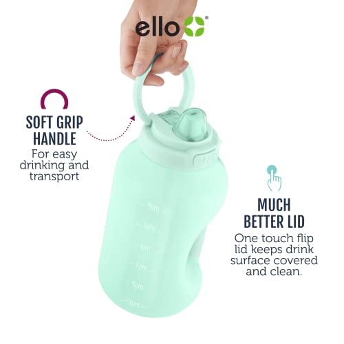 Ello Hydra Half Gallon Jug with Time Marker & Handle for All Day Hydration & Silicone Straw with Locking, Leak Proof Lid BPA Free, Yucca, 64oz