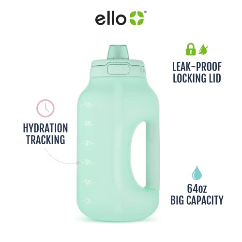 Ello Hydra Half Gallon Jug with Time Marker & Handle for All Day Hydration & Silicone Straw with Locking, Leak Proof Lid BPA Free, Yucca, 64oz