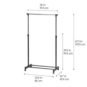 IRIS USA Portable Single-Rod Height Adjustable Clothes Rack with Lockable Wheels, Rolling Garment, Sigle Rod Wardrobe Rack, Easy Assemble, for Clothes, Belts, Shoes, and Bags