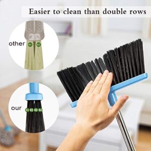 Broom and Dustpan Set 2023 Outdoor Or Indoor Broom Dust Pan 3 Foot Angle Heavy Push Combo Upright Long Handle for Kids Garden Pet Dog Hair Lobby Wood Floor Sweeping Kitchen House (Blue)