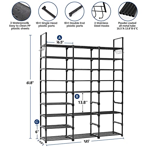 Mavivegue 9 Tiers Shoe Rack Tall Shoe Organizer Shoe Storage 50 Pairs Vertical Shoe Shelf Large Shoe Rack Organizer Stackable Shoe Racks for Entryway, Closet, Garage, Bedroom,Cloakroom