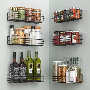 moforoco spice rack organizer wall mount (6pack), hanging black spice pantry organization storage shelf, farmhouse seasoning organizer, flexible wall shelves decor kitchen essentials home organization