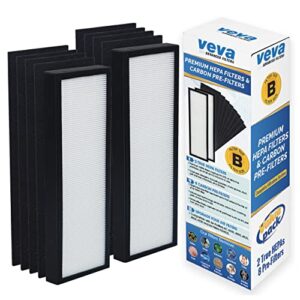 veva hepa filter b replacement, compatible with germ guardian flt4825 hepa, ac4900ca, ac4825, ac4850pt, ac4820, pack of 2 hepa filter / 8 carbon pre-filters for germguardian filter b