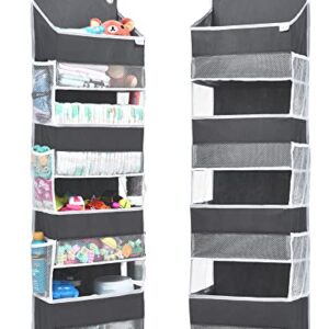 ULG Over Door Organizer with 4 Large Pockets 6 Mesh Side Pockets, 33 lbs Weight Capacity Hanging Storage Organizer with Clear Window for Bedroom Nursery, Baby Kids Toys, Diapers, Dark Grey (1 Pack)