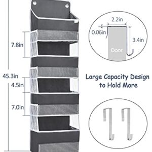 ULG Over Door Organizer with 4 Large Pockets 6 Mesh Side Pockets, 33 lbs Weight Capacity Hanging Storage Organizer with Clear Window for Bedroom Nursery, Baby Kids Toys, Diapers, Dark Grey (1 Pack)