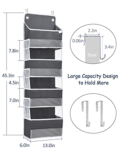 ULG Over Door Organizer with 4 Large Pockets 6 Mesh Side Pockets, 33 lbs Weight Capacity Hanging Storage Organizer with Clear Window for Bedroom Nursery, Baby Kids Toys, Diapers, Dark Grey (1 Pack)