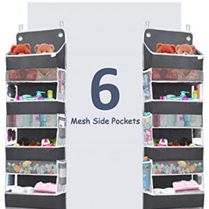 ULG Over Door Organizer with 4 Large Pockets 6 Mesh Side Pockets, 33 lbs Weight Capacity Hanging Storage Organizer with Clear Window for Bedroom Nursery, Baby Kids Toys, Diapers, Dark Grey (1 Pack)